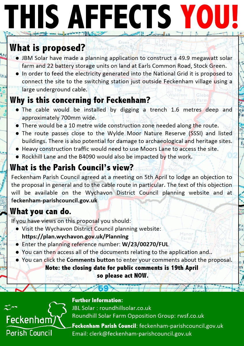 Roundhill Solar Farm Planning Application – Feckenham Parish Council